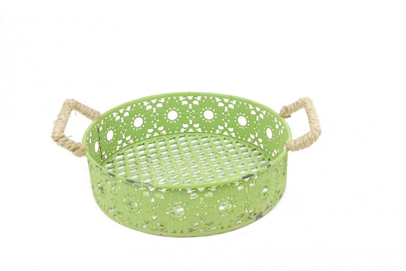 Metall-Tablett rund Flower 25cm grün · 1794-22-1