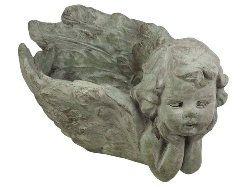 Stein-Engelpot mit Flügeln 24x17cm grau · 2058-9