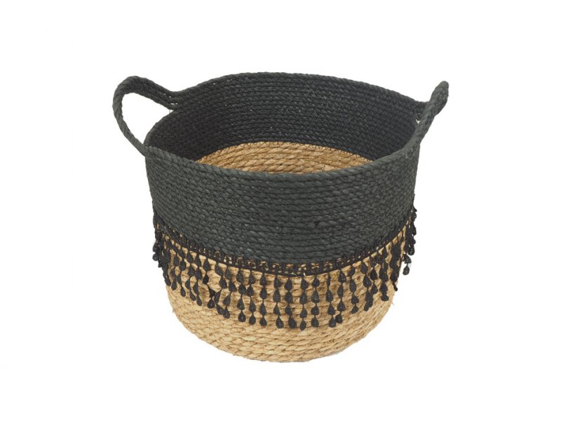 Seegras Korb Boho 31cm schwarz/natur · 2303-33-1