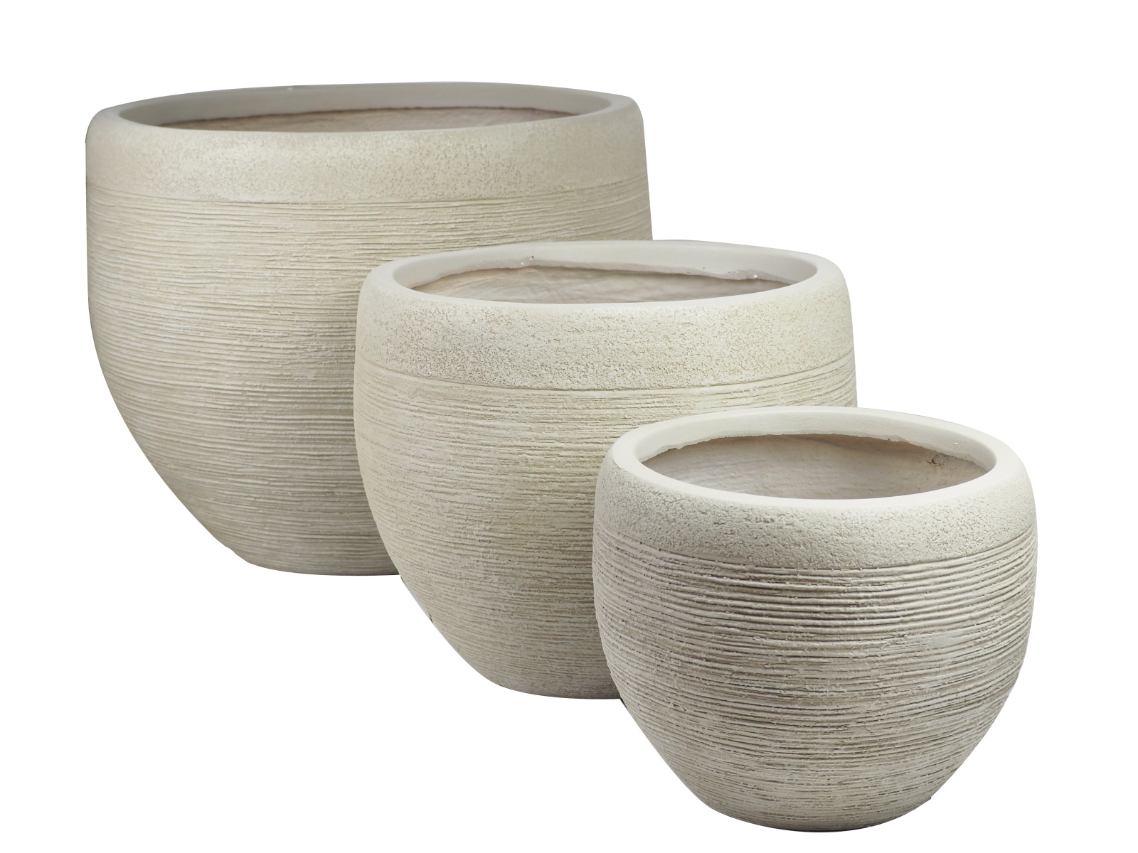 Kugel-Topf Polystone gerillt Set/3 - beige · 260962000700